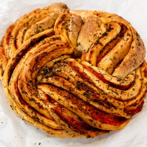 Savory Tomato Basil Sourdough Wreath - Our Family Cooks